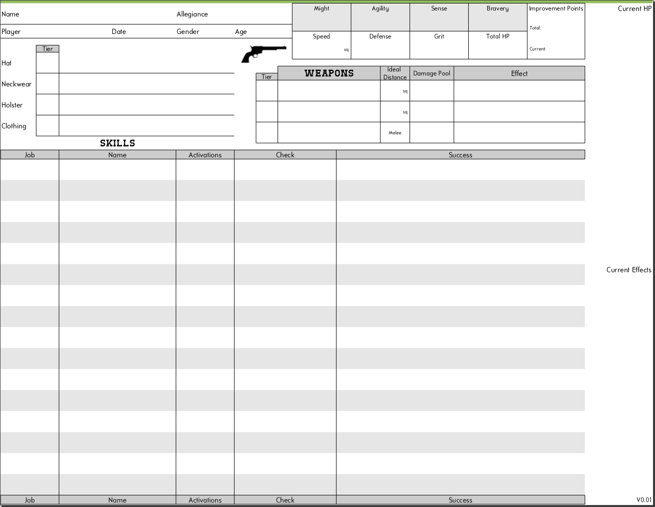 [RPG] Example character sheet | Dinosaur Cowboys - Tabletop Skirmish Game